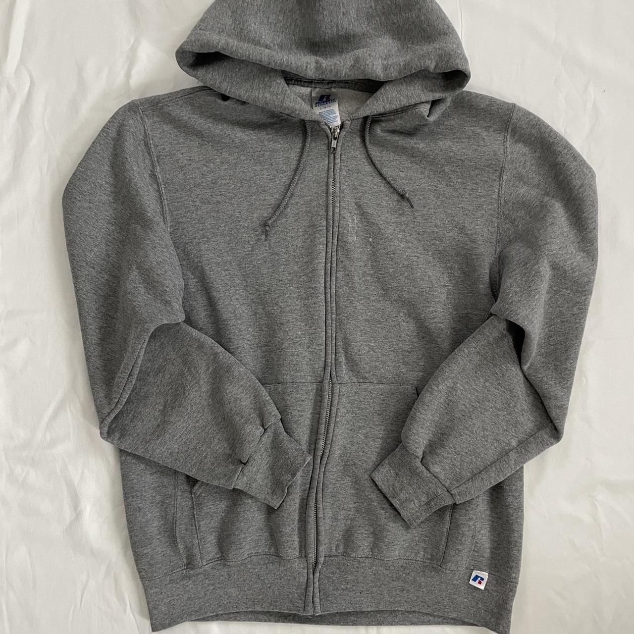 Vintage Russell Blank Grey Zip Up -size L -one stain... - Depop