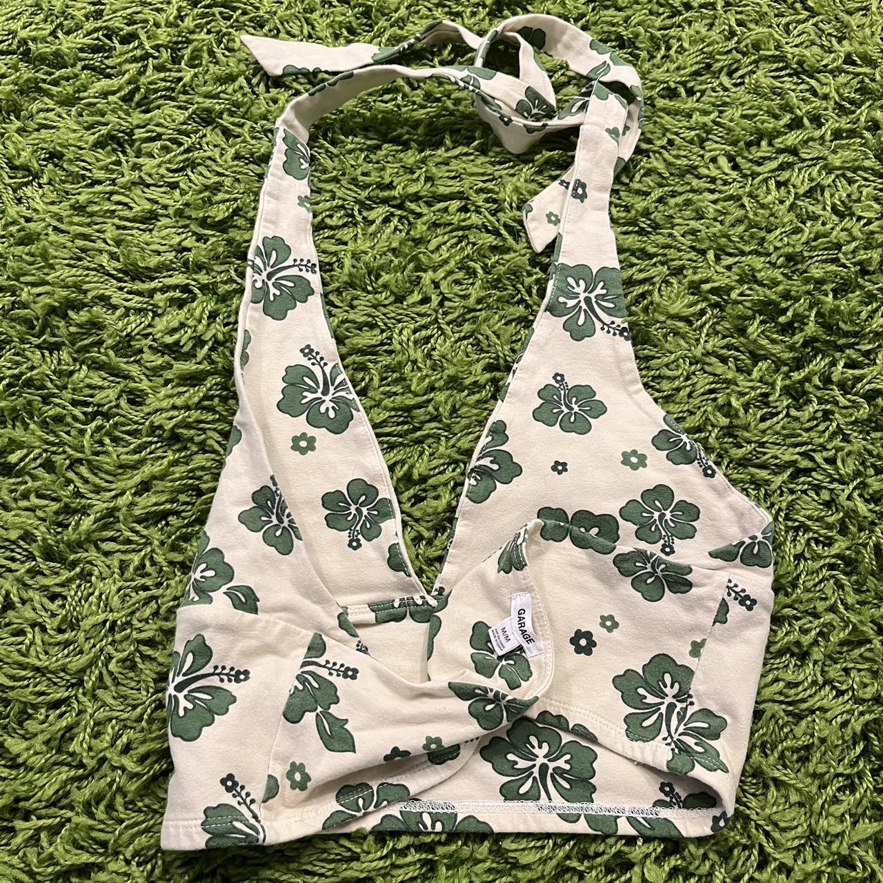 🌟Garage halter top 🌟Green & Cream Hawaiian... - Depop