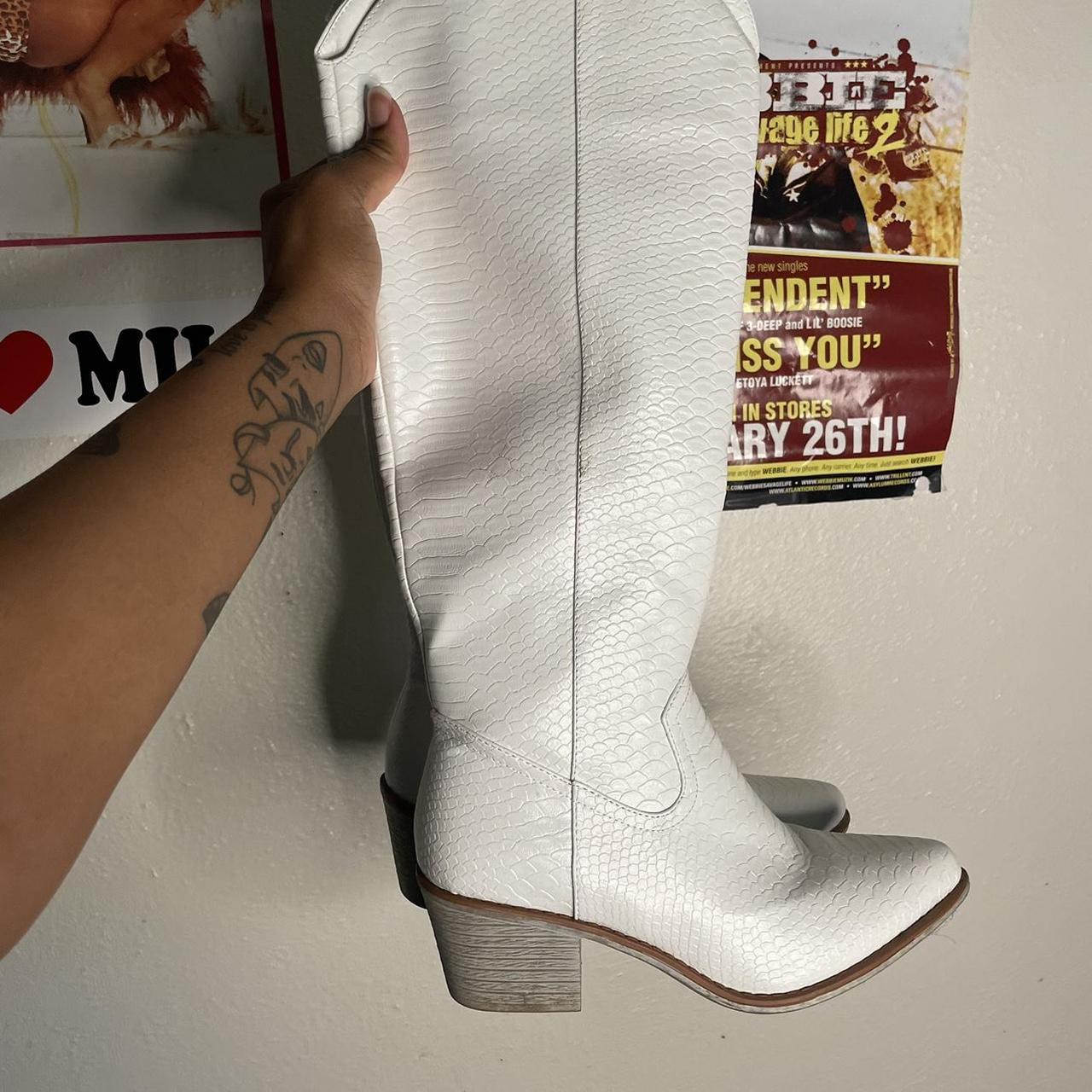 White snakeskin boots, super cute really white and... - Depop