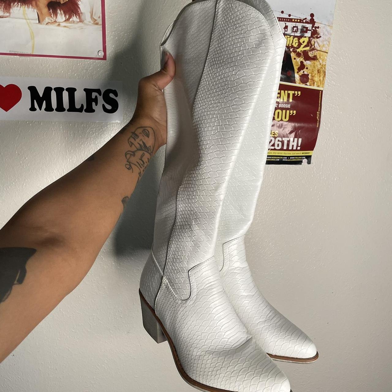 White snakeskin boots, super cute really white and... - Depop