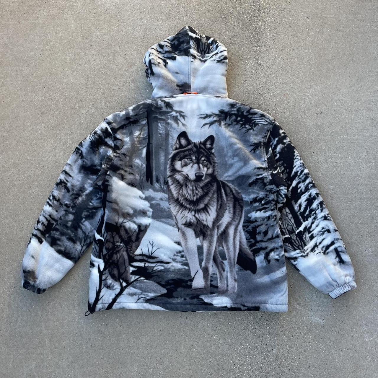 Urban Outfitters Full-Zip Wolf Print Sherpa Jacket,... - Depop