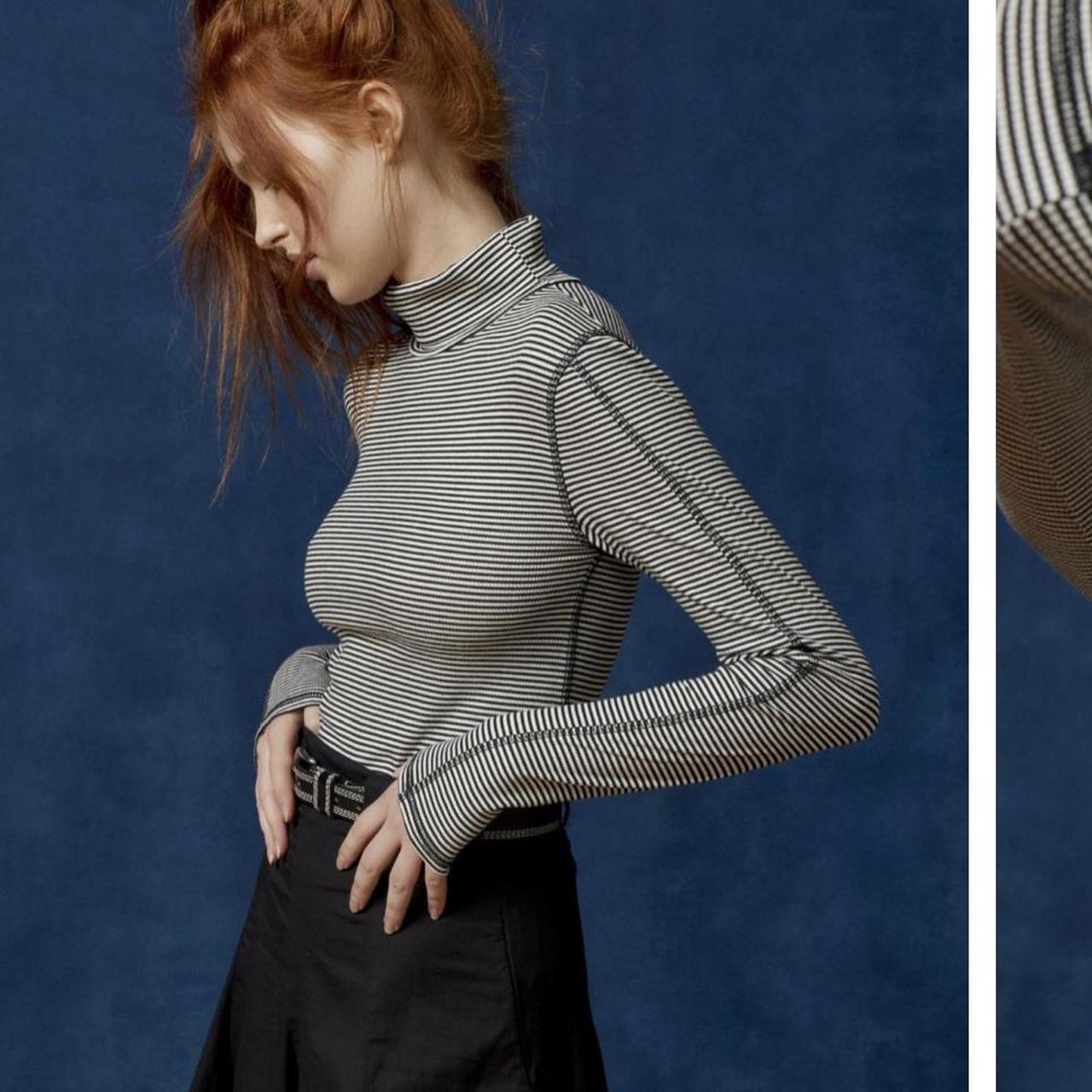 Uo Bdg Striped Turtleneck With Cool Seams On Arms Depop