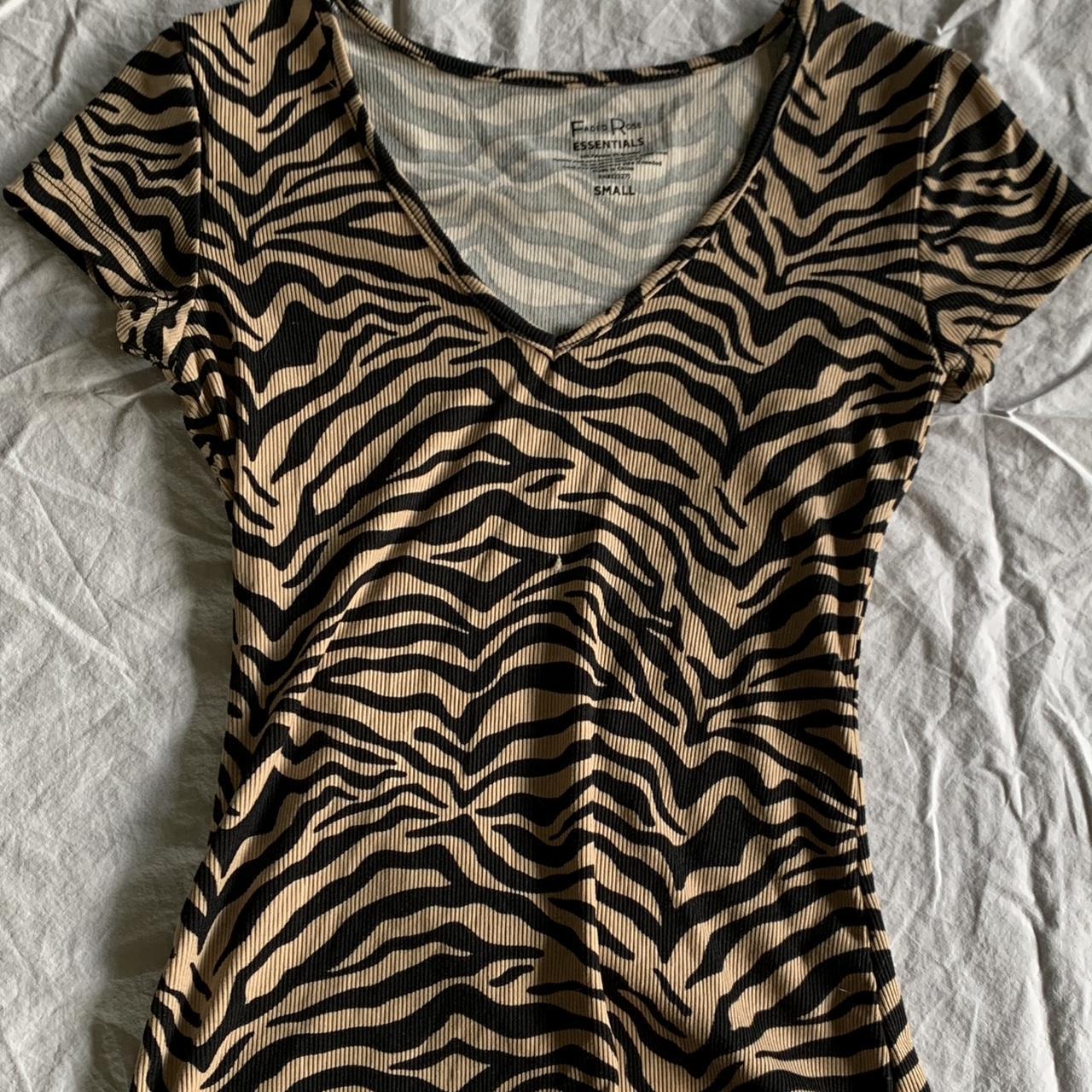 y2k zebra print v-neck baby doll t-shirt - Depop