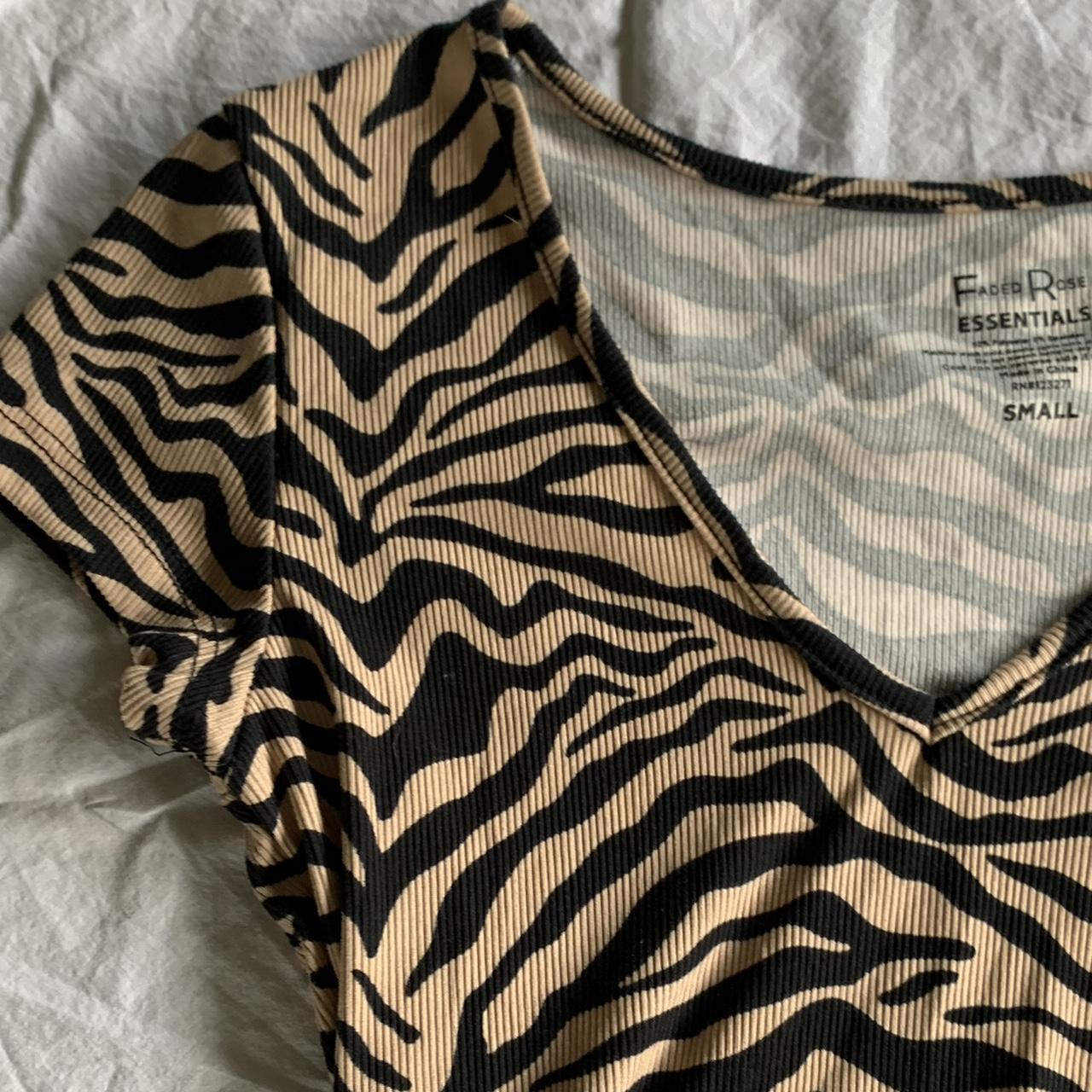 y2k zebra print v-neck baby doll t-shirt - Depop