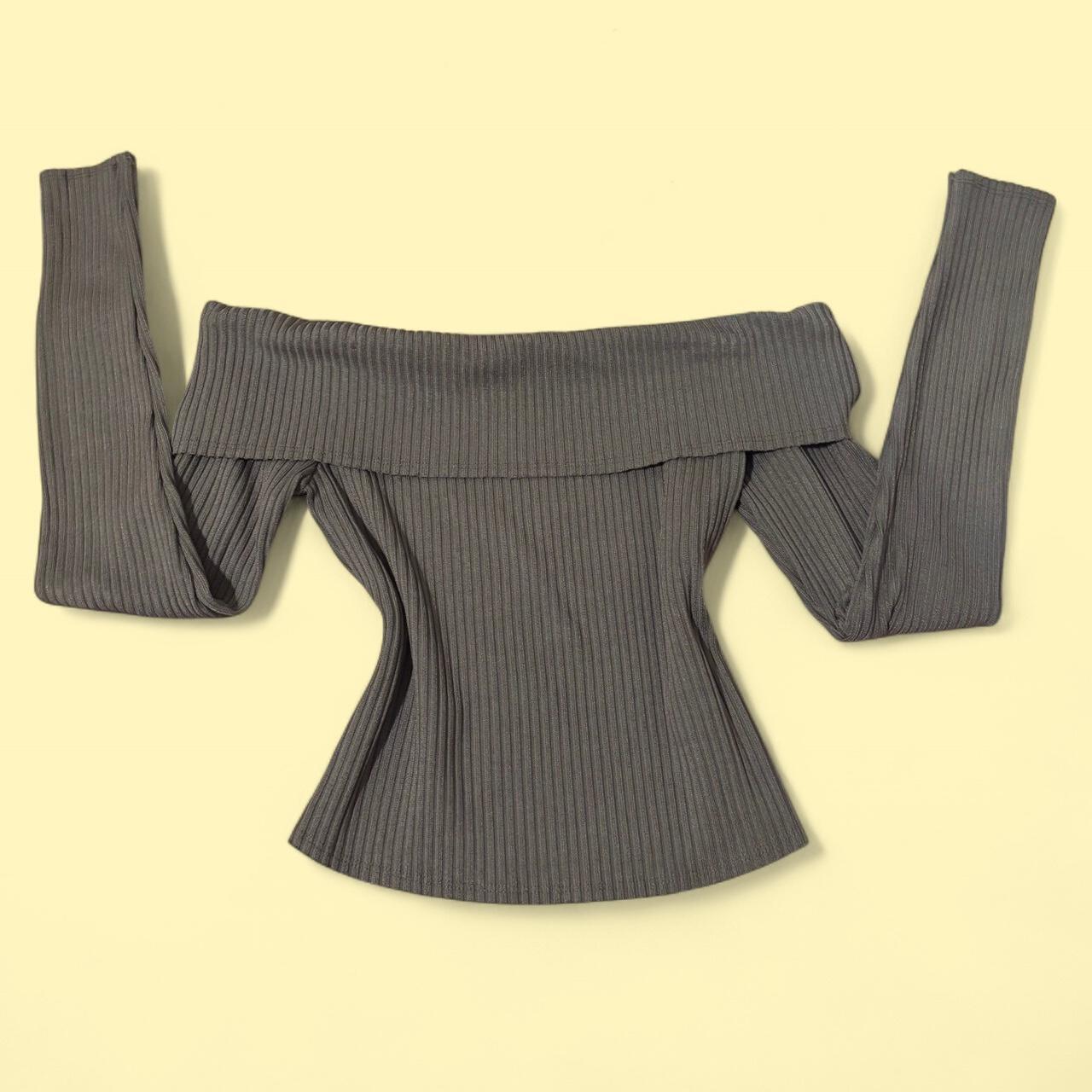 🌸Adorable off the shoulder ribbed fold over sweater... | Depop