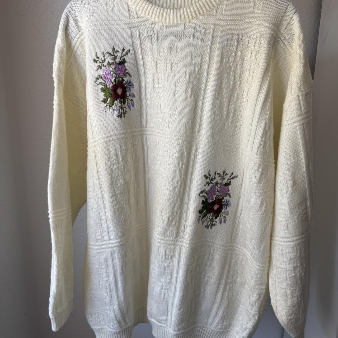 Vintage Embroidered sweater. Cream color. Open to... | Depop