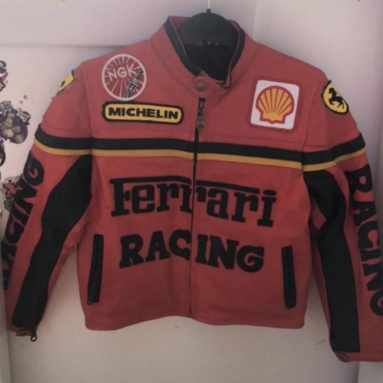 FERRARI Red Leather racing jacket. Size age 8-10... - Depop