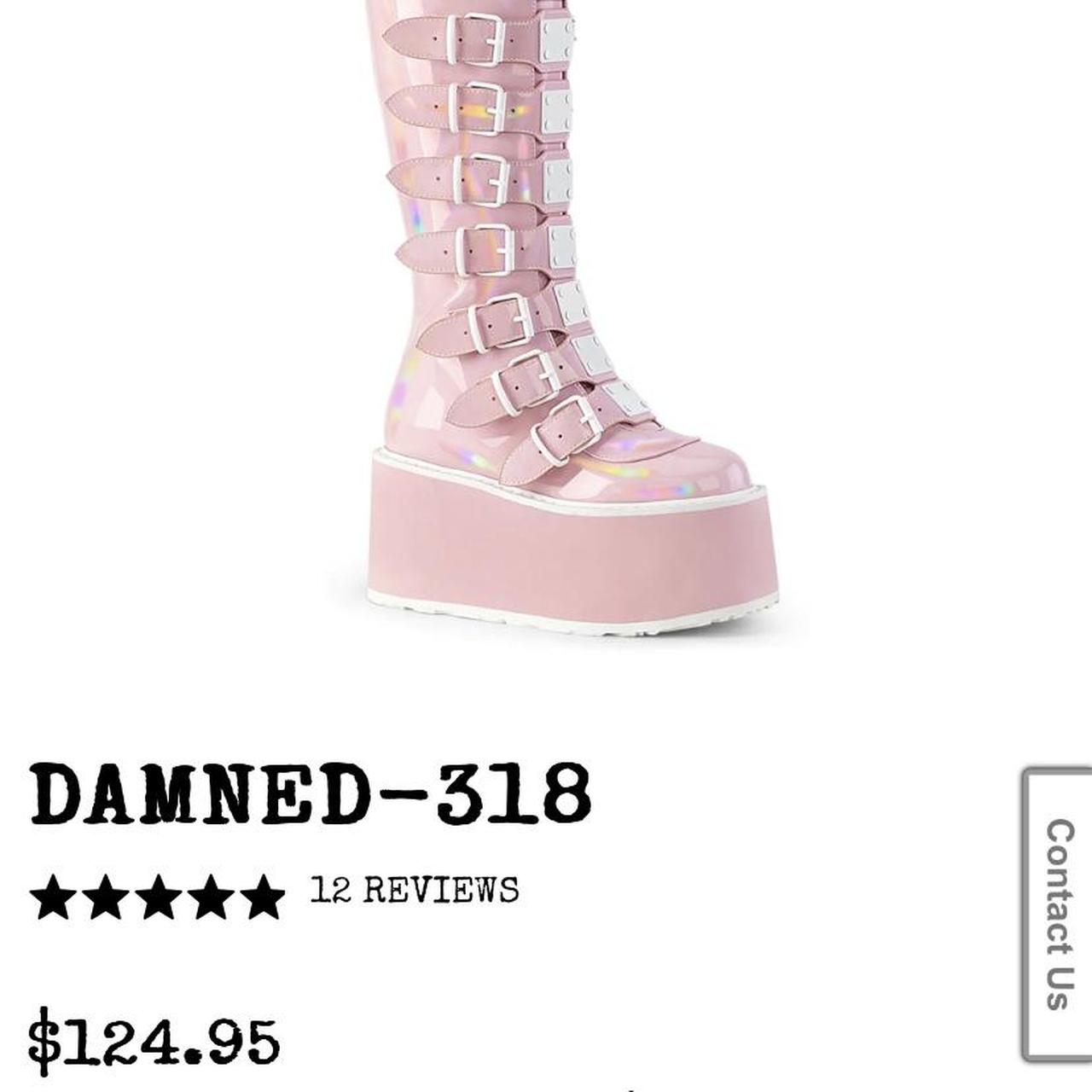 Demonia Women's Pink and White Boots | Depop