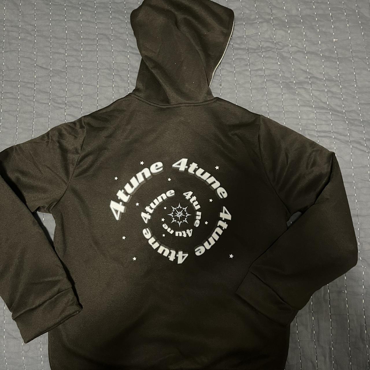 4Tune zip up hoodie in black and white -Size L RUNS... | Depop