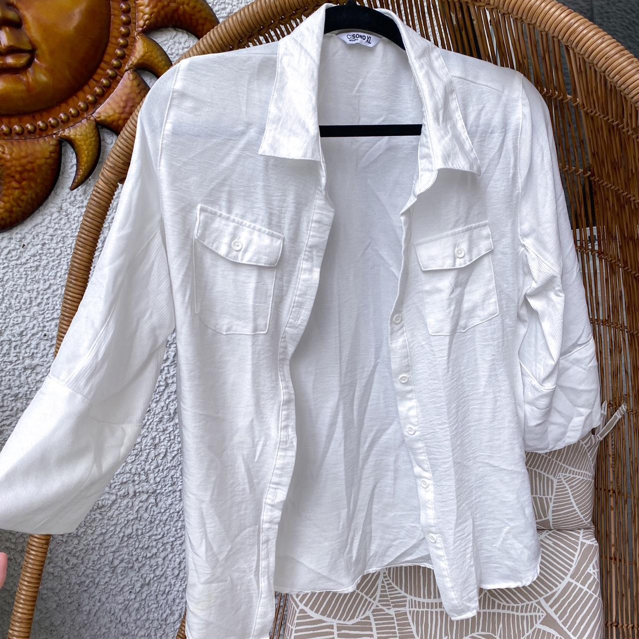 Gorgeous white button up blouse with cropped... - Depop