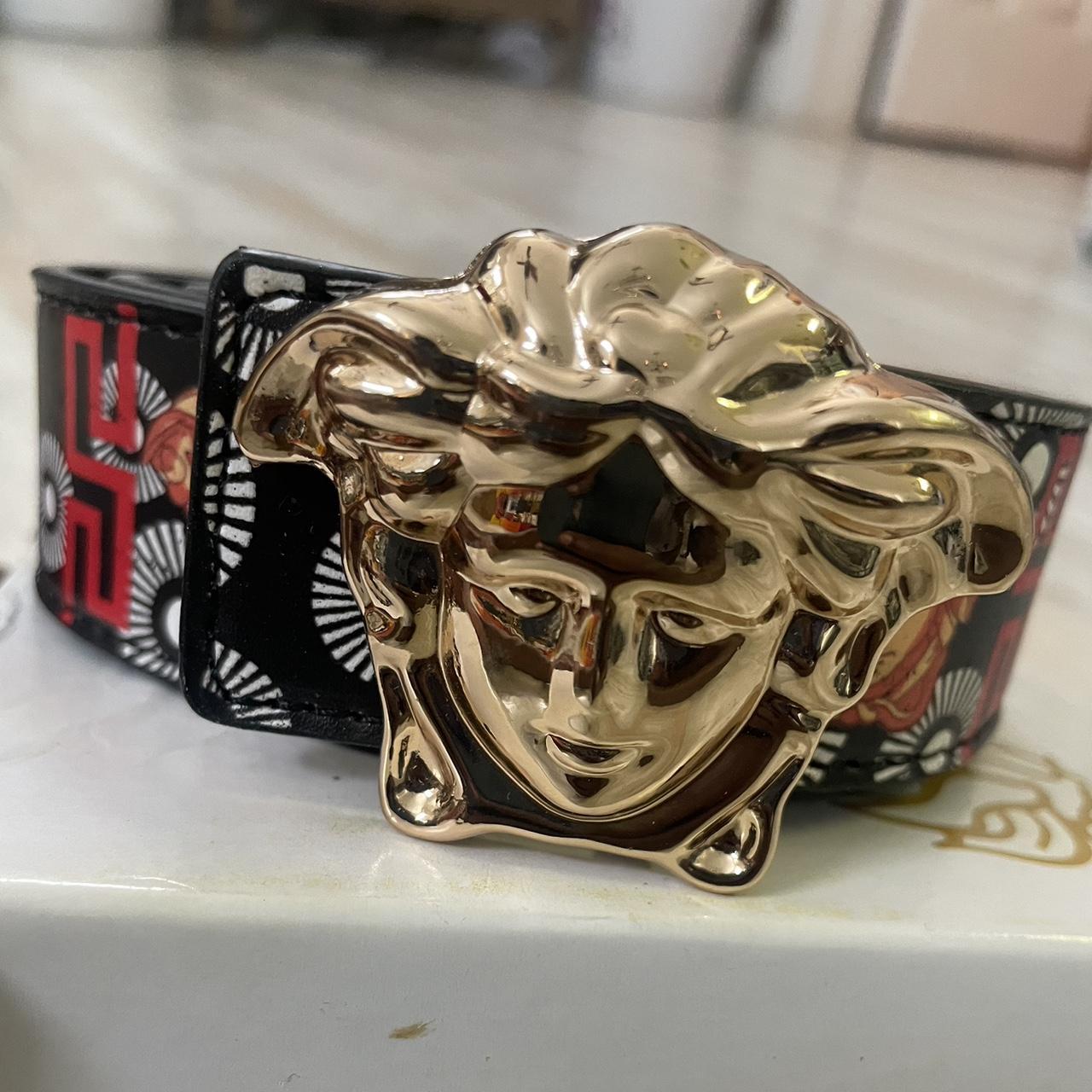 Versace Muilticolor Print Belt with Gold... - Depop