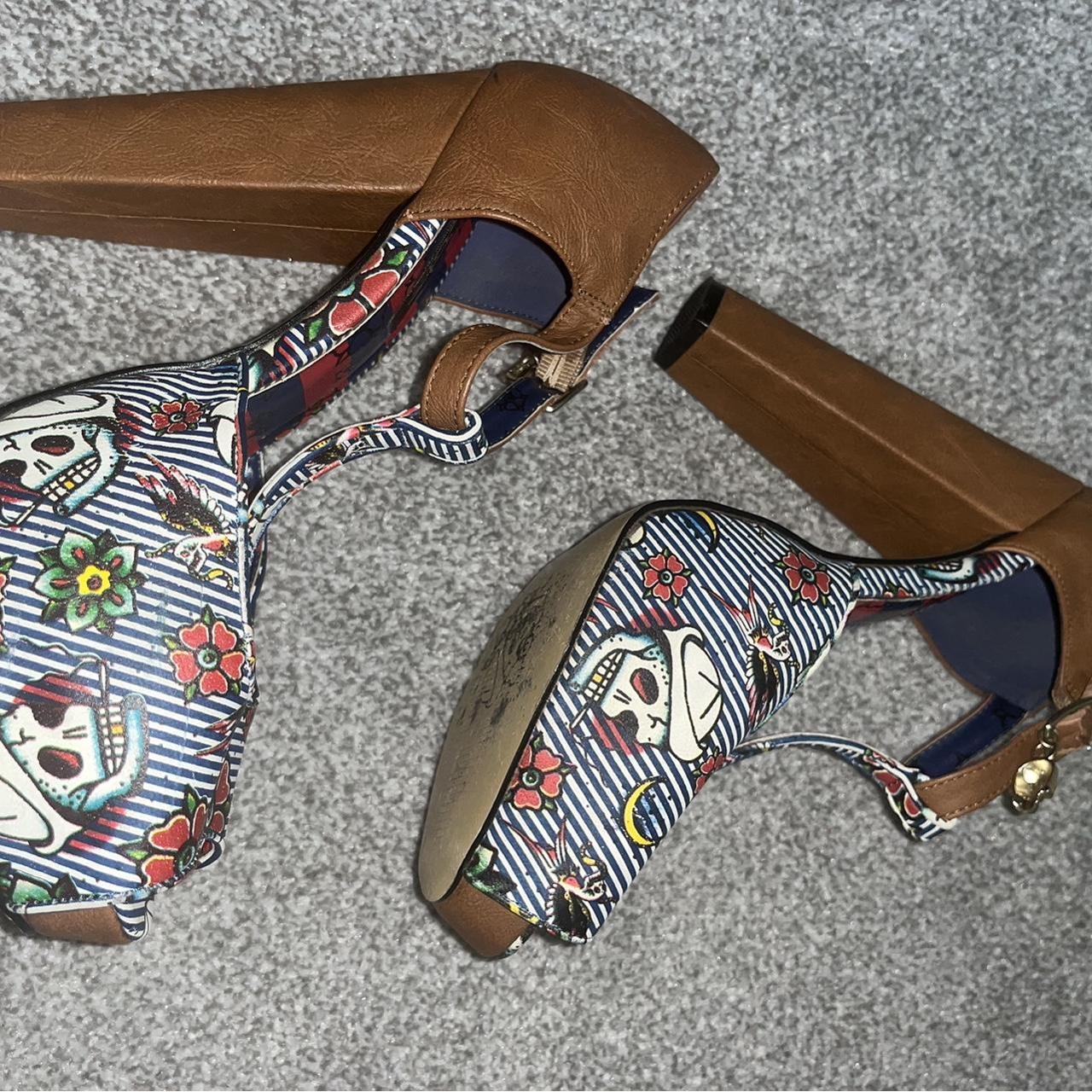 Skeleton Sailor Vintage Style High Heels with Skull... - Depop