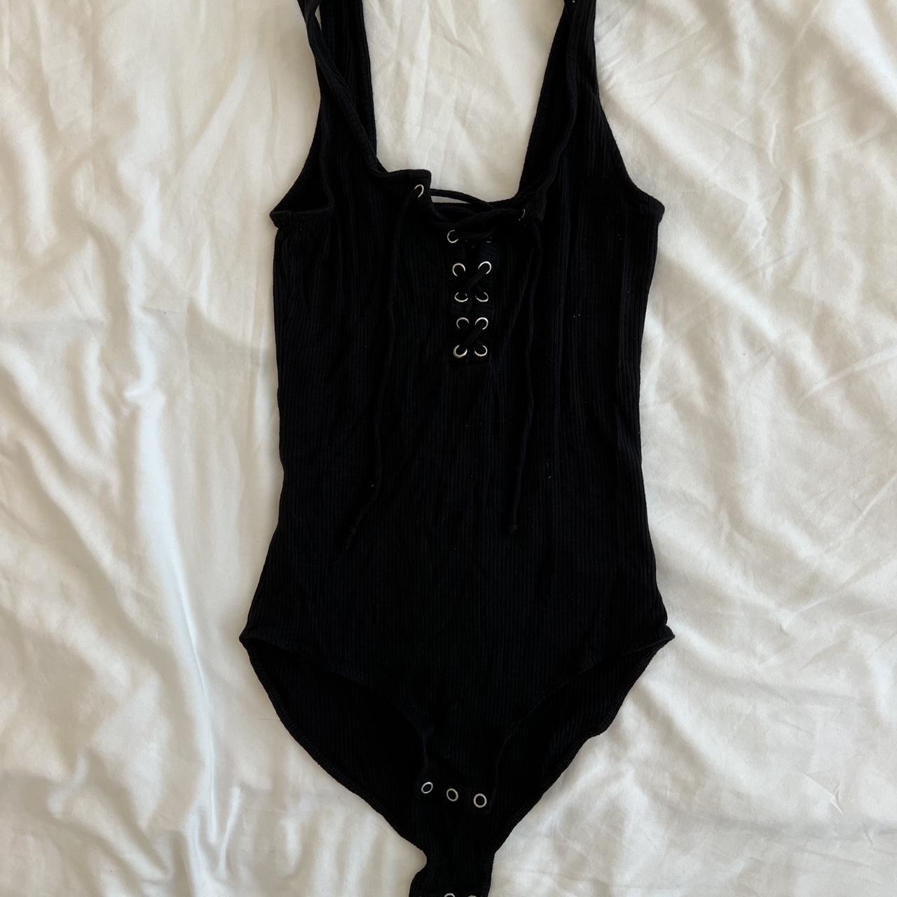Ribbed lace-up bodysuit American Eagle Medium - Depop