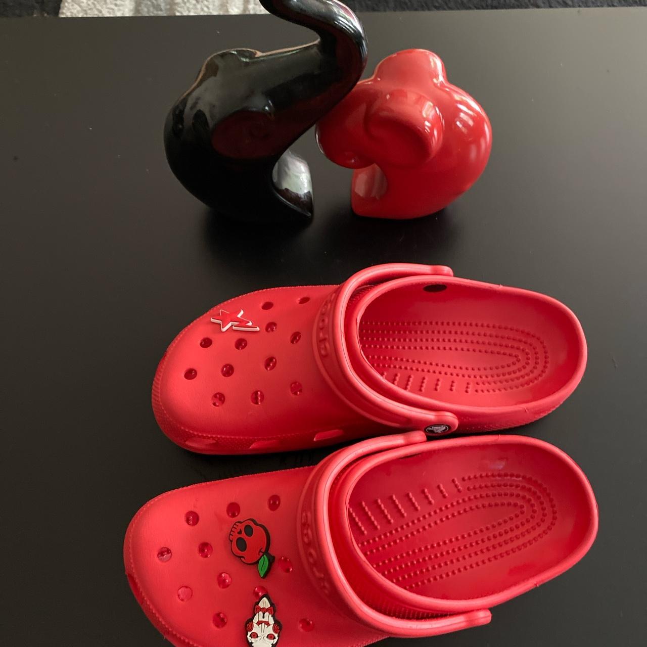 Red crocs, jibbits included!…only worn once. - Depop