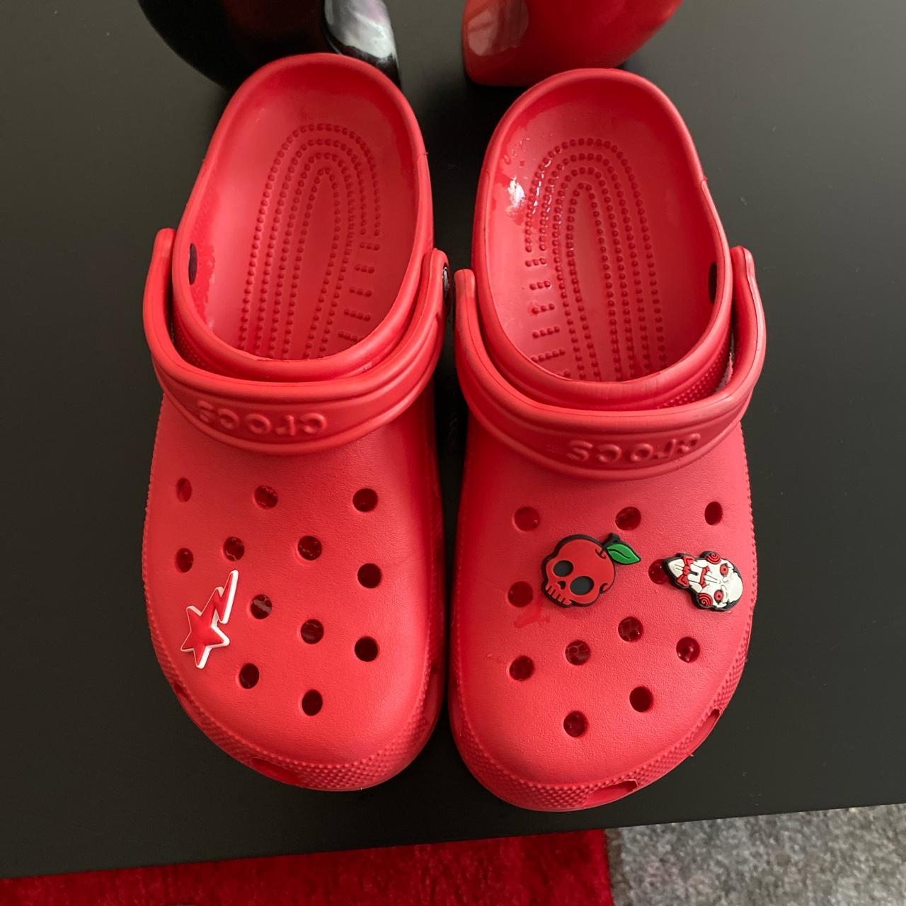 Red crocs, jibbits included!…only worn once. - Depop