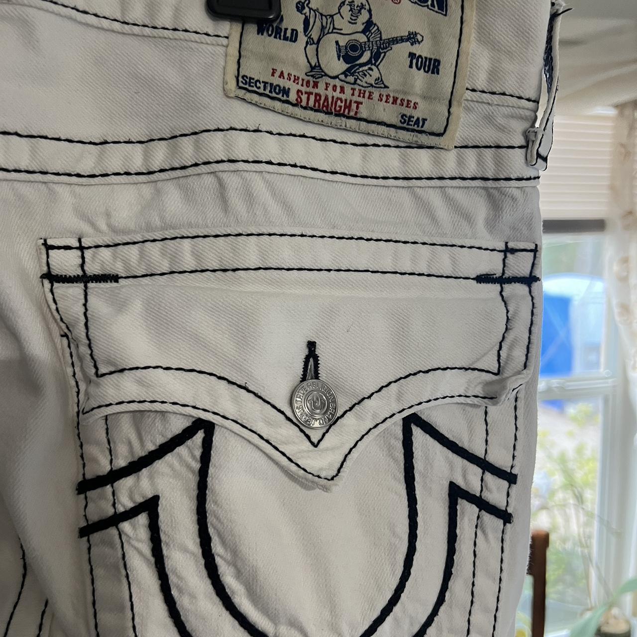 WHITE TRUE RELIGION PANTS SEMATARY STYLE SEND... - Depop