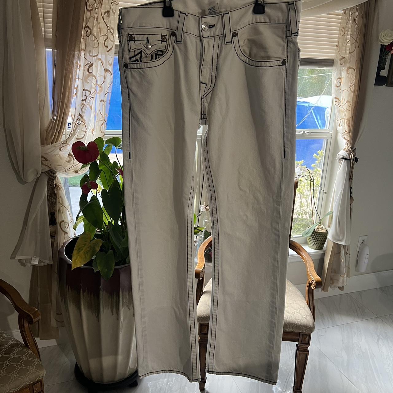 WHITE TRUE RELIGION PANTS SEMATARY STYLE SEND... - Depop