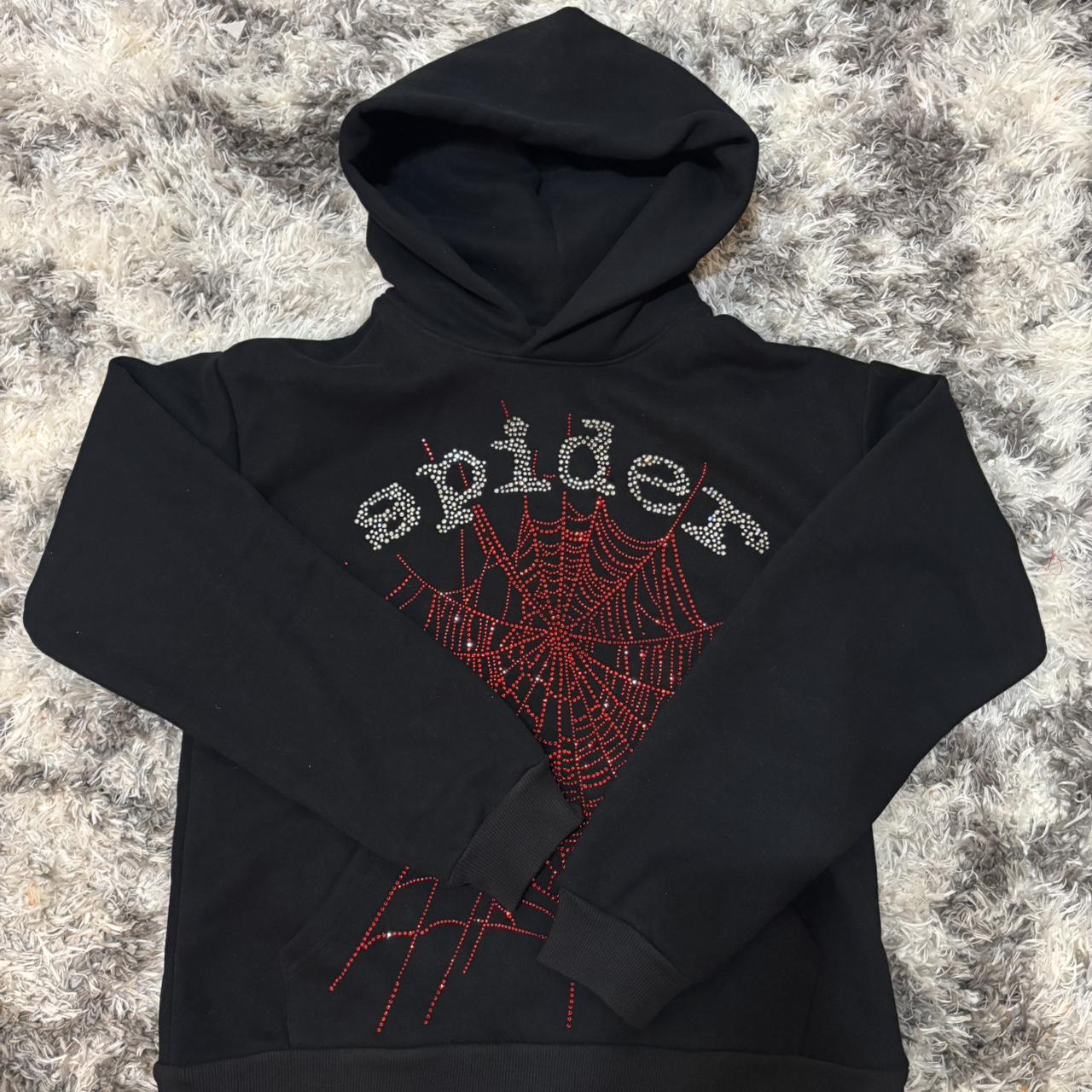 Sp5der OG rhinestone hoodie “black red” Size M size... | Depop