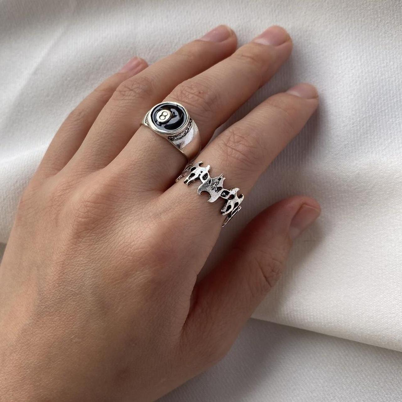 8ball and flame y2k statement ring set 🦋Buy 3 get a... - Depop