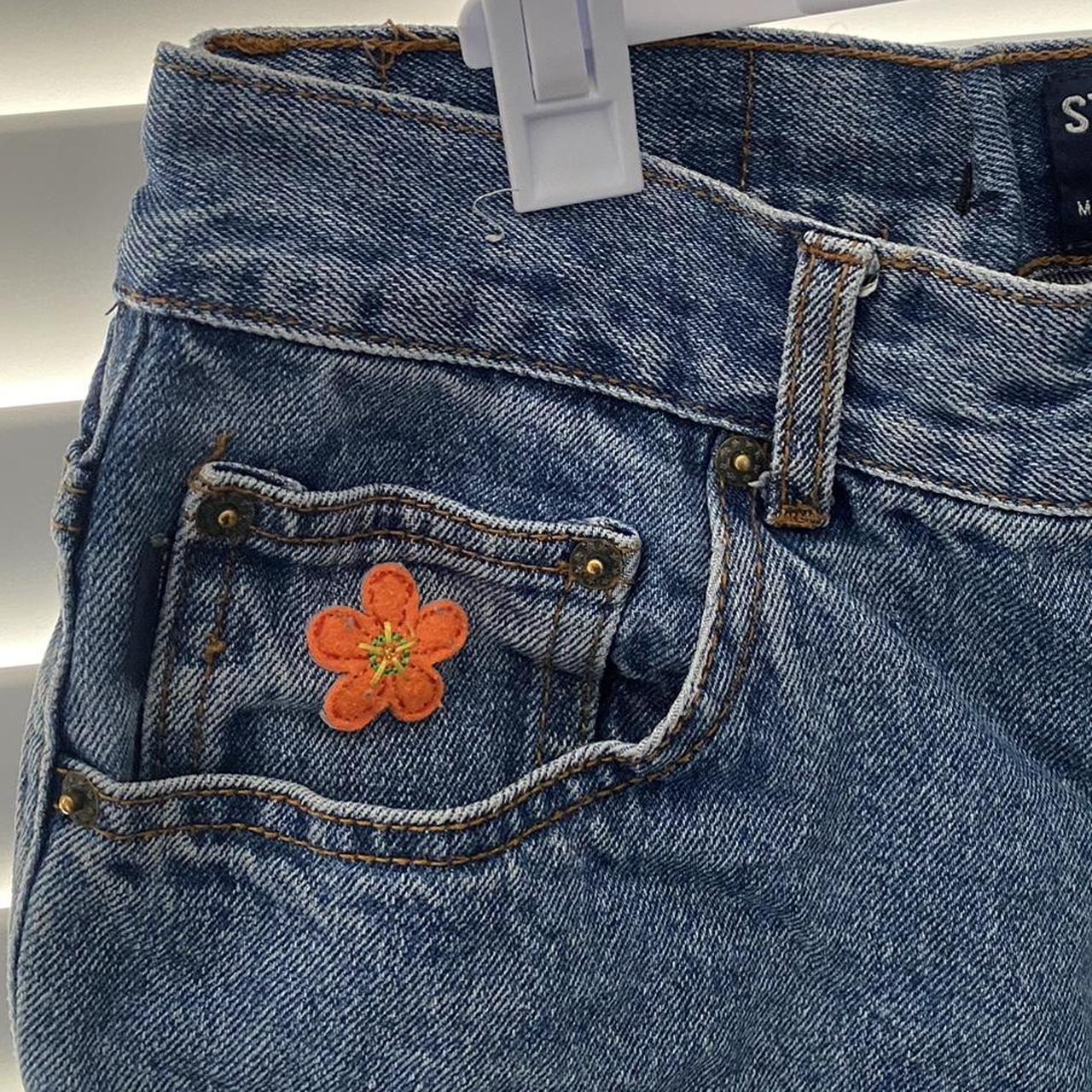 patch work denim jorts size 32 (could fit... - Depop