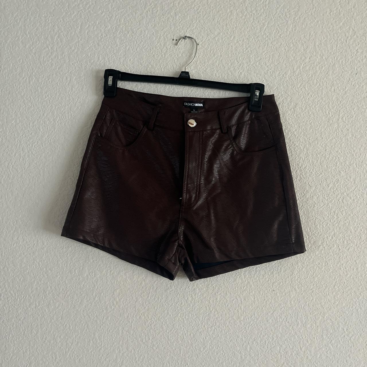 DARK BROWN LEATHER SHORTS -BRAND NEW, never worn... - Depop