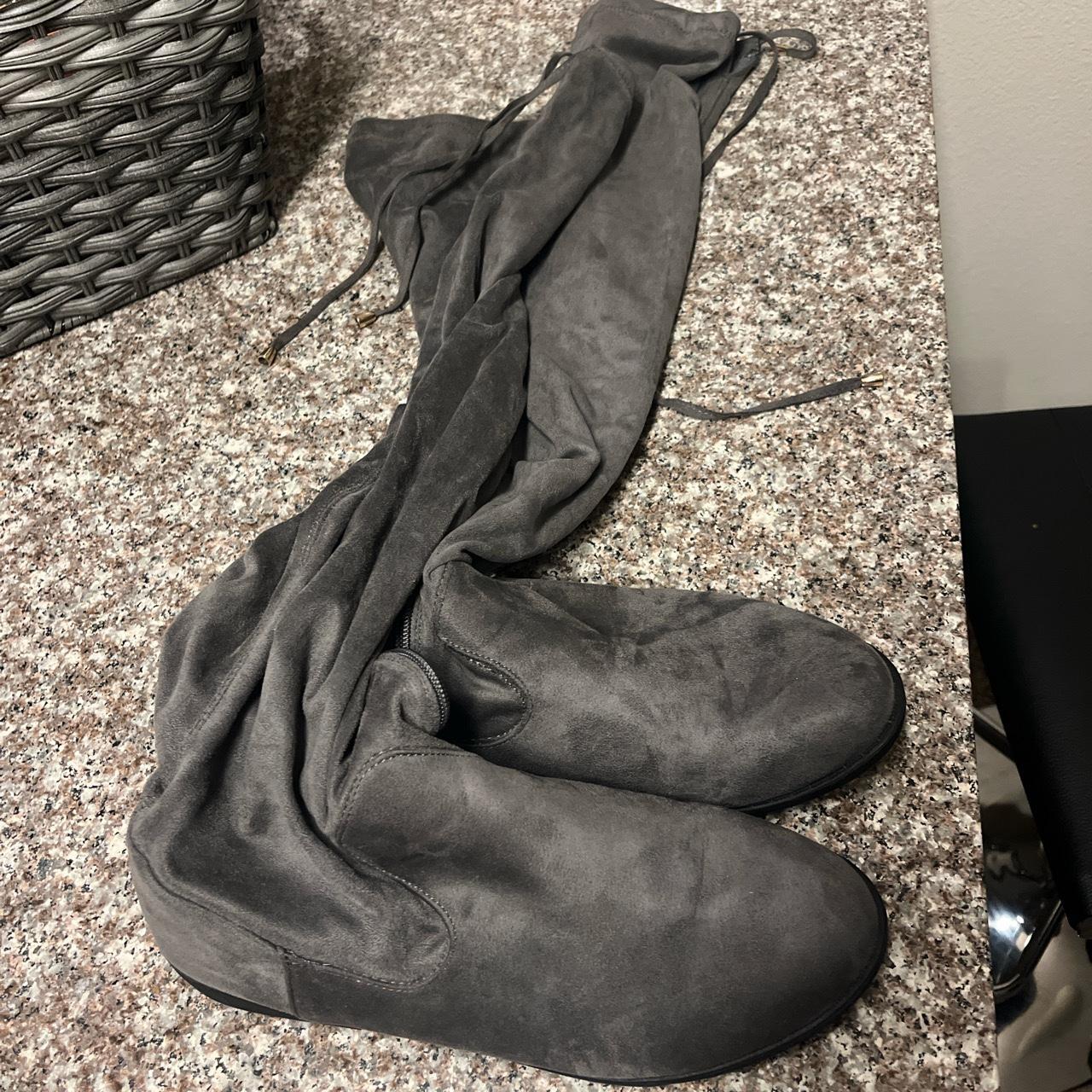 GREY THIGH HIGH BOOTS -slide for reference... - Depop