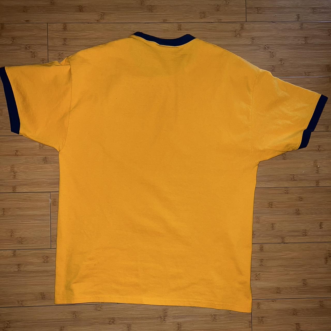 basic yellow w/ navy blue ringer tee fits large - Depop