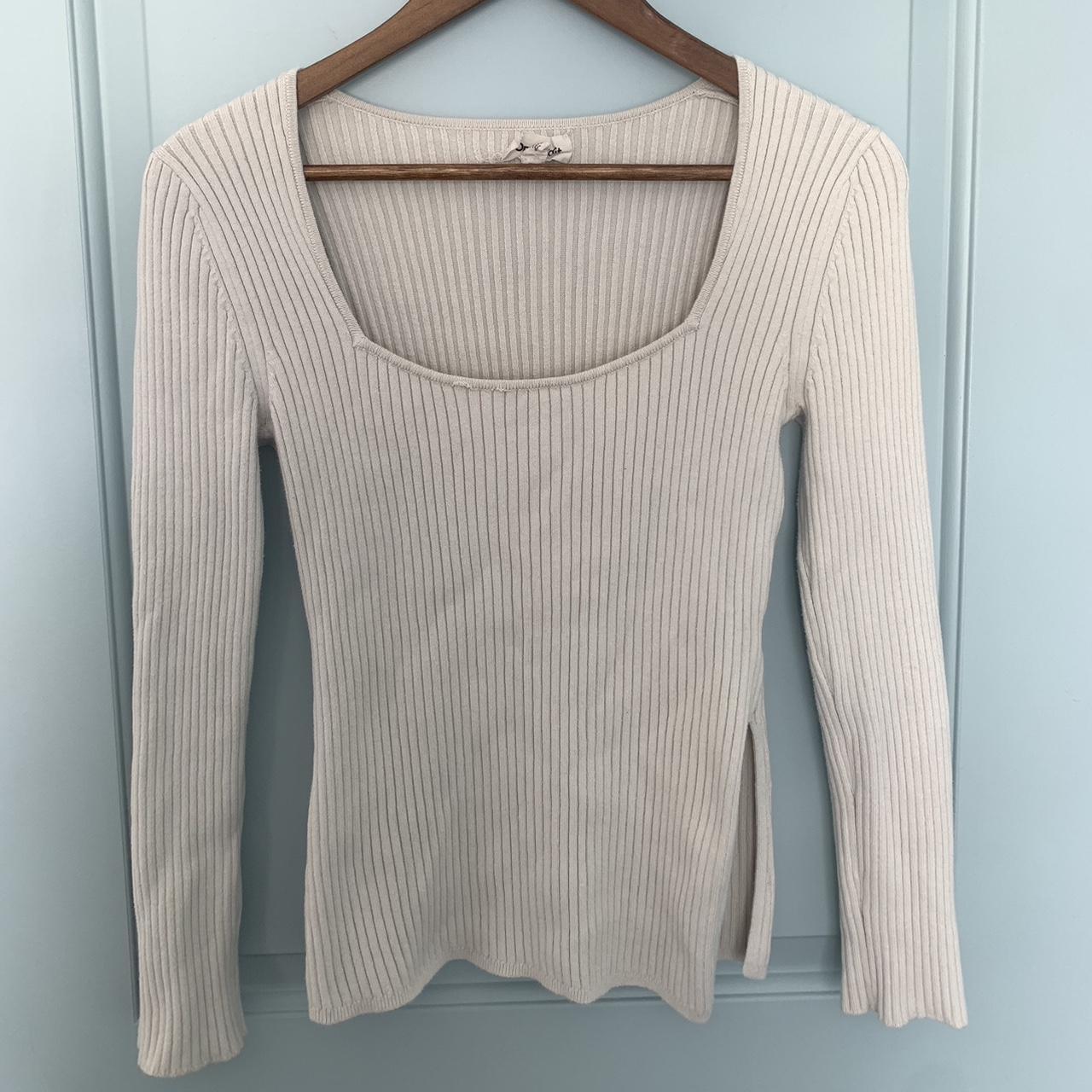 Open edit sweater with side slit size S. Small seam... - Depop