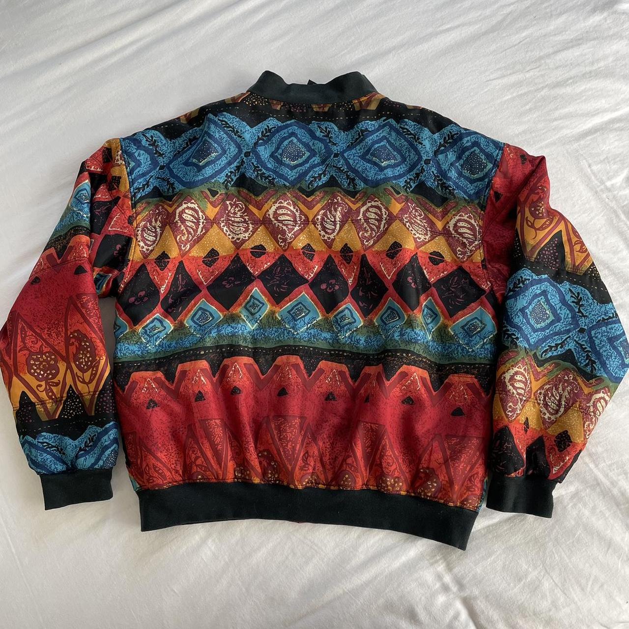 Vintage Options Melrose Multi Abstract Bomber Silk... - Depop