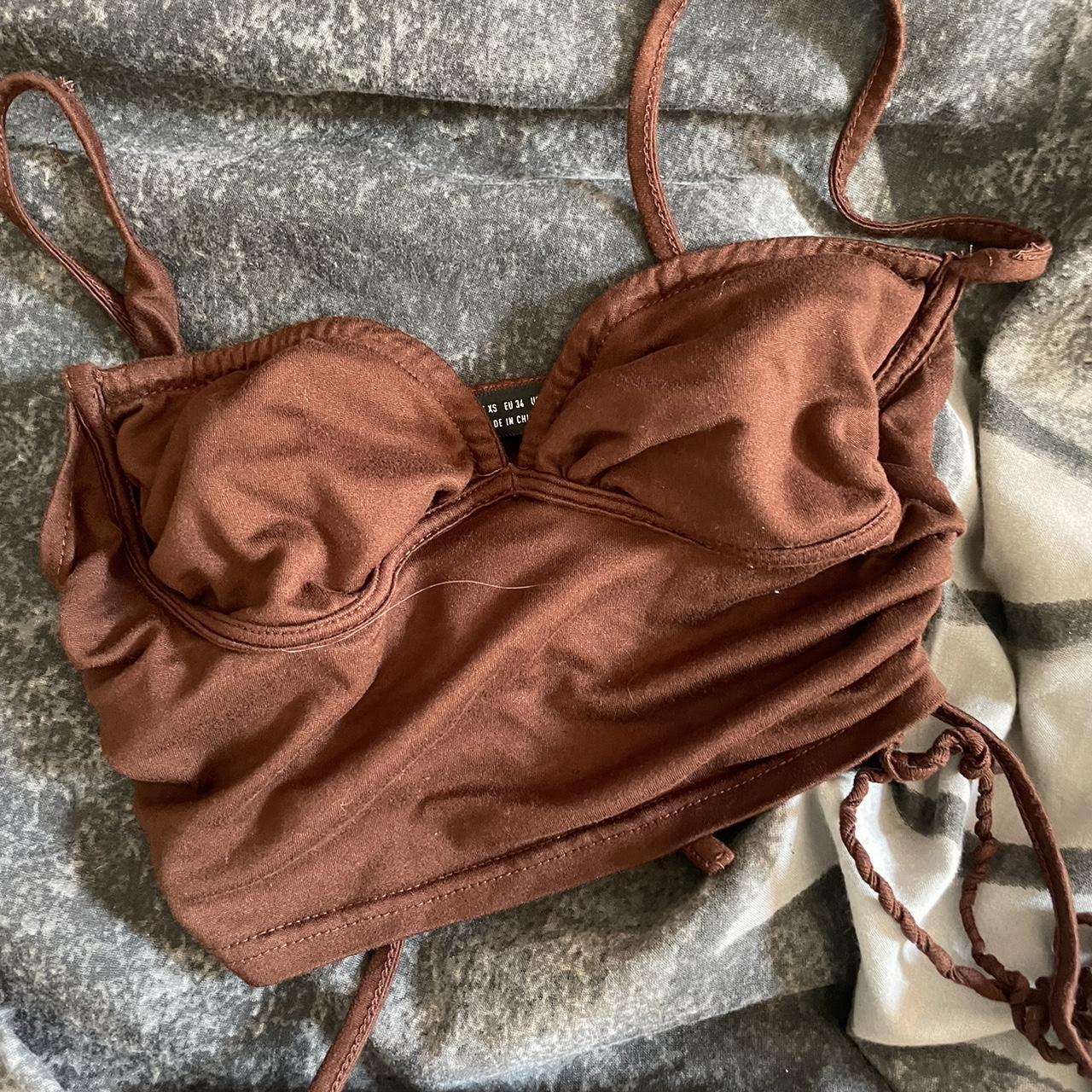 size XS brown loose string crop top,, adjustable... - Depop