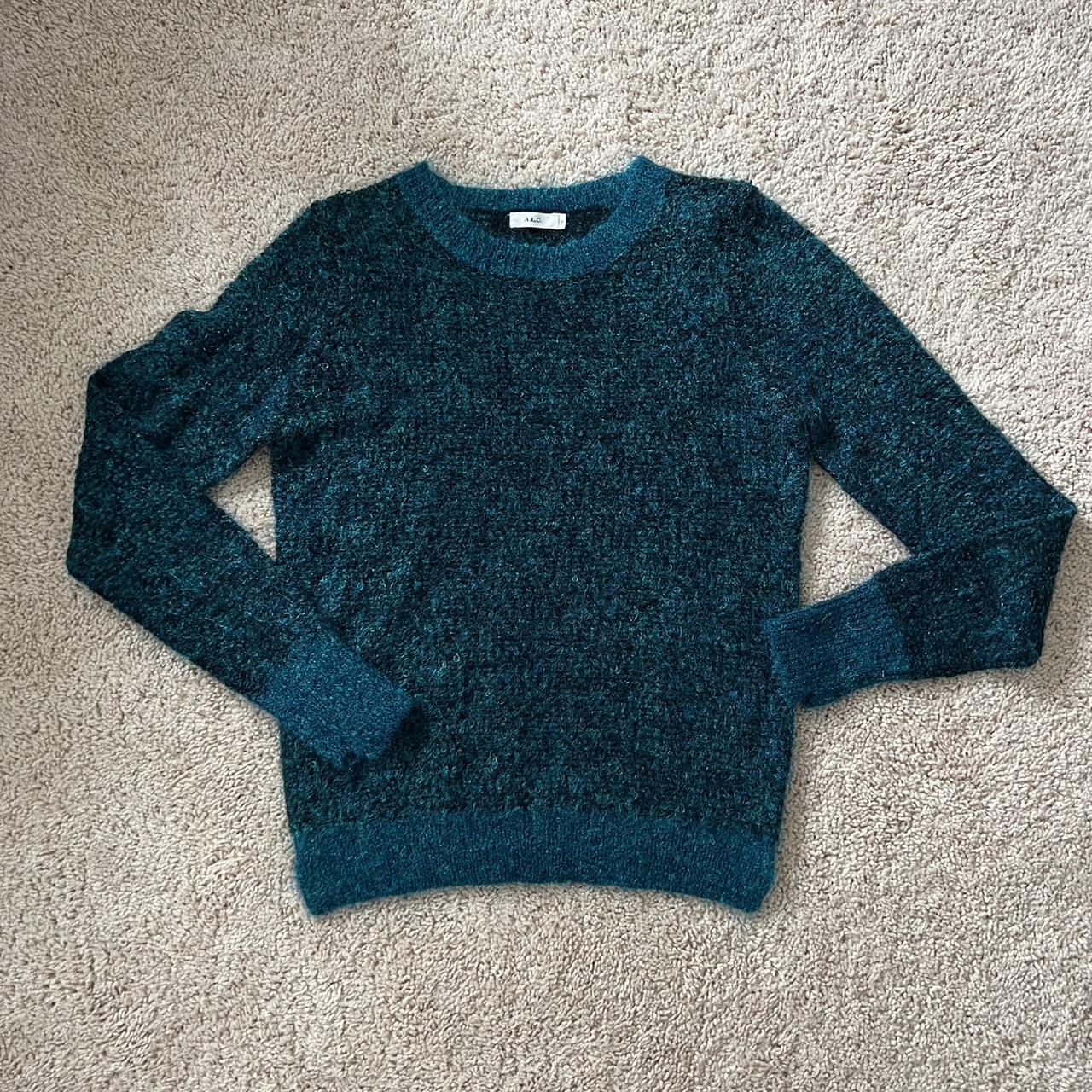 turquoise fuzzy sweater Split hem at side seam blue... - Depop
