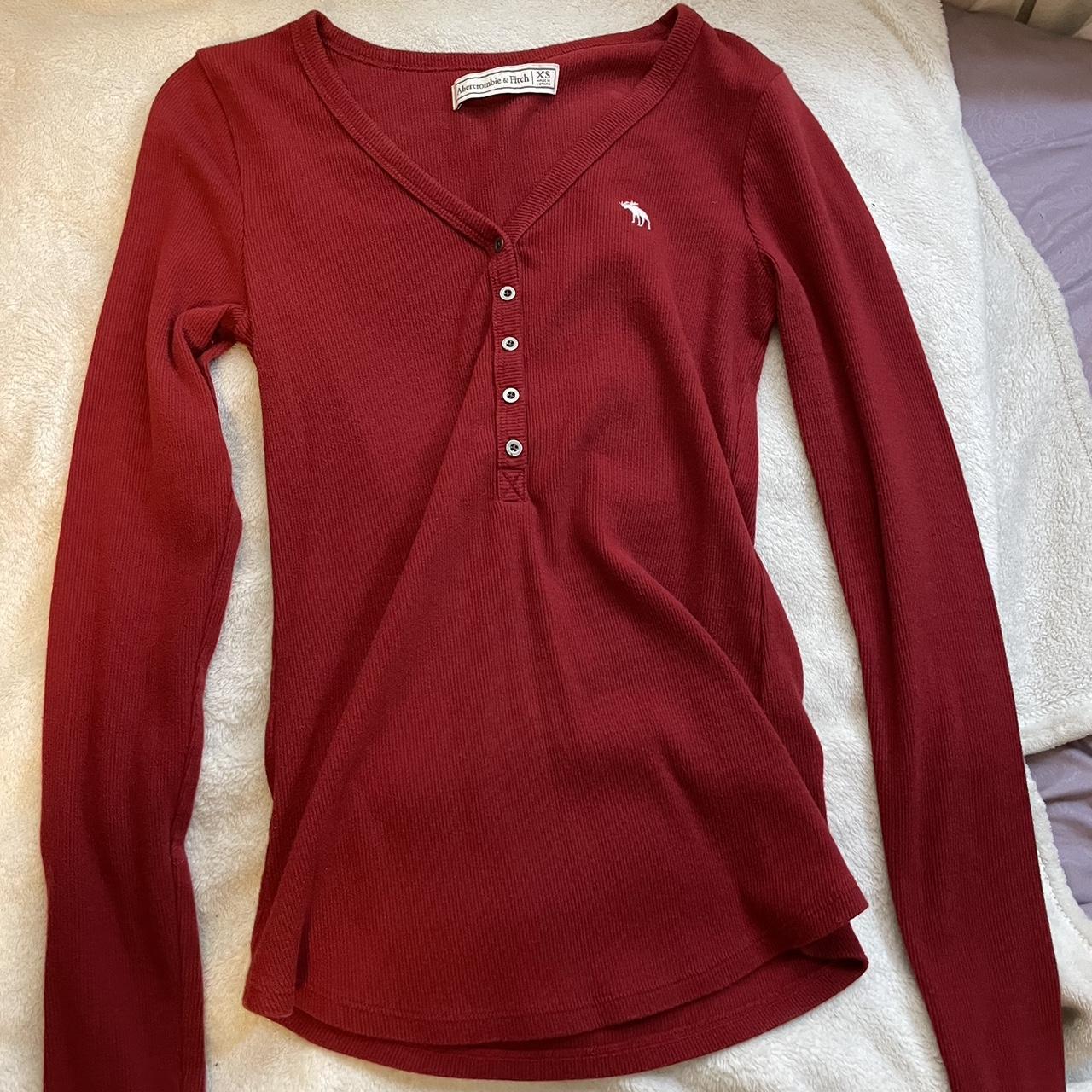 Abercrombie & Fitch red long sleeve shirt says xs... - Depop