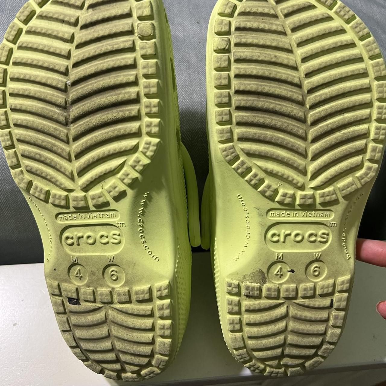 LIME GREEN CROCS Size M4 W6 Jibbit included Never... - Depop