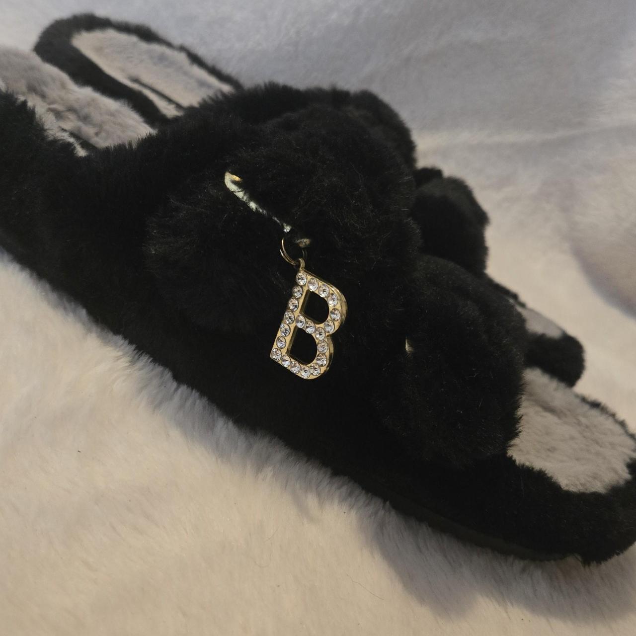Bebe Black And Gray Fuzzy Sandal Slipper shoes... | Depop