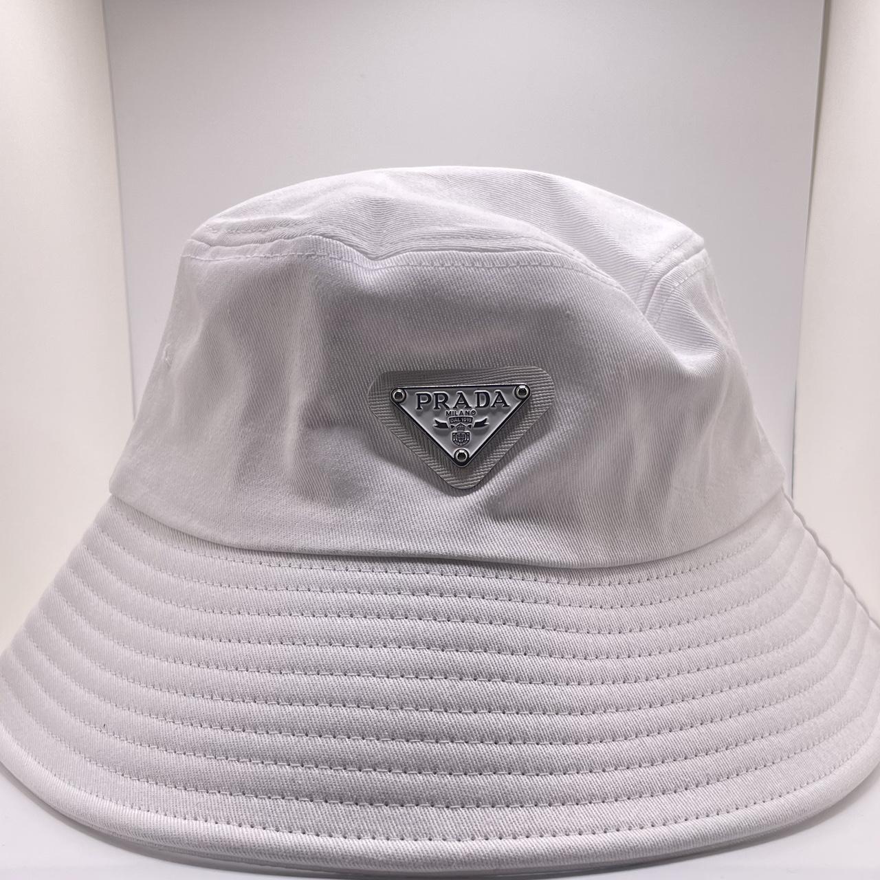 Prada: White Bucket / Fisherman Canvas Emblem Hat... - Depop