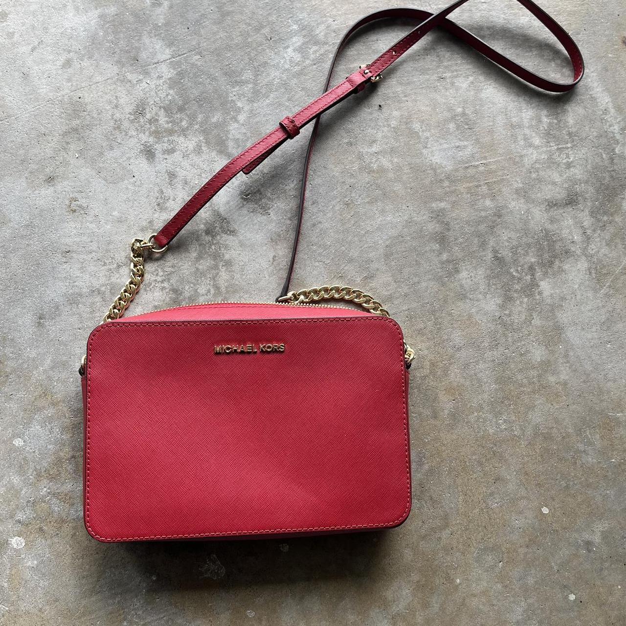 Michael Kors Red Cross Body Bag with Gold Hardware. - Depop