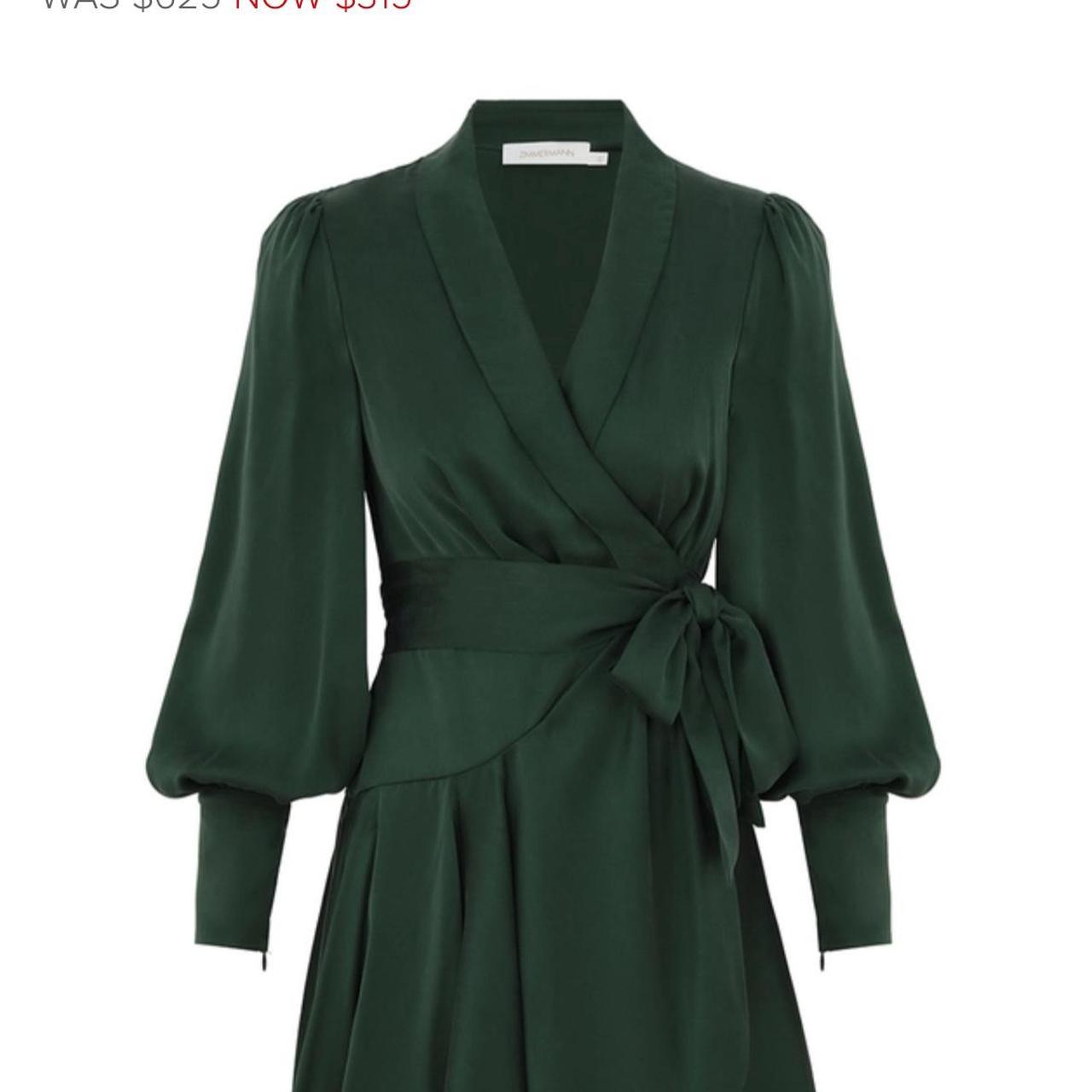 Zimmermann forest green mini wrap dress with very... | Depop