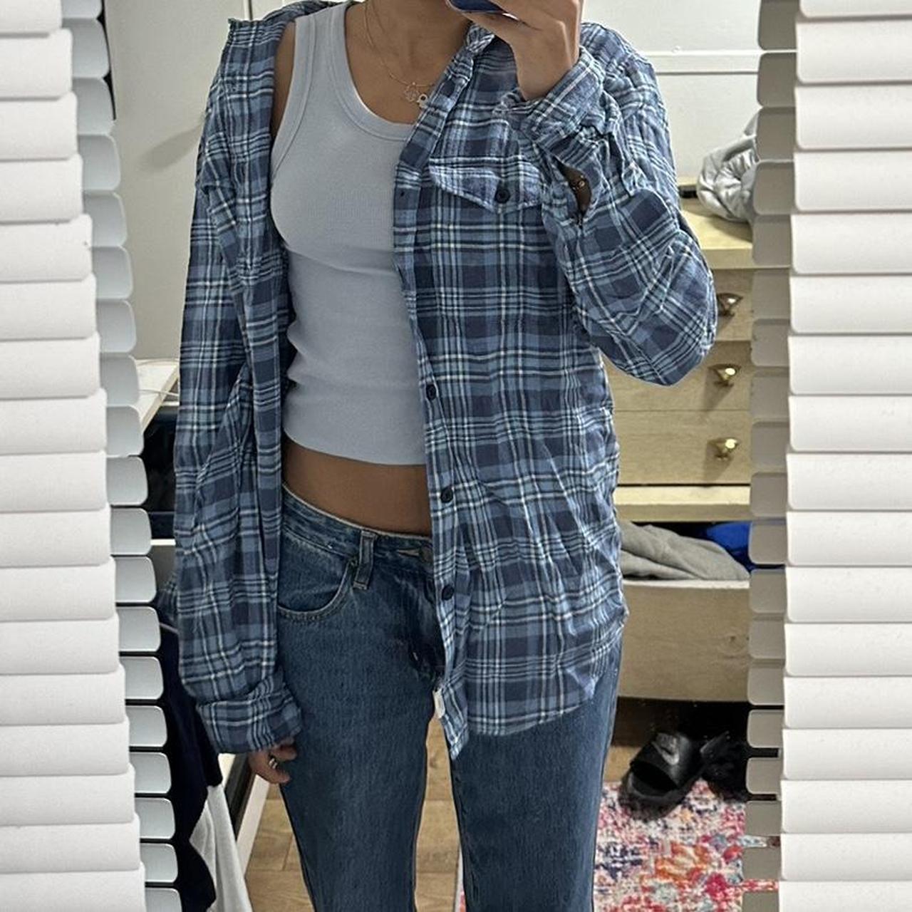 Blue American Eagle flannel in size medium, perf for... - Depop