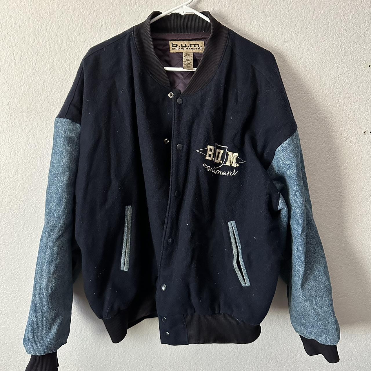Vintage BUM Equipment Varsity Jacket. Denim and... - Depop
