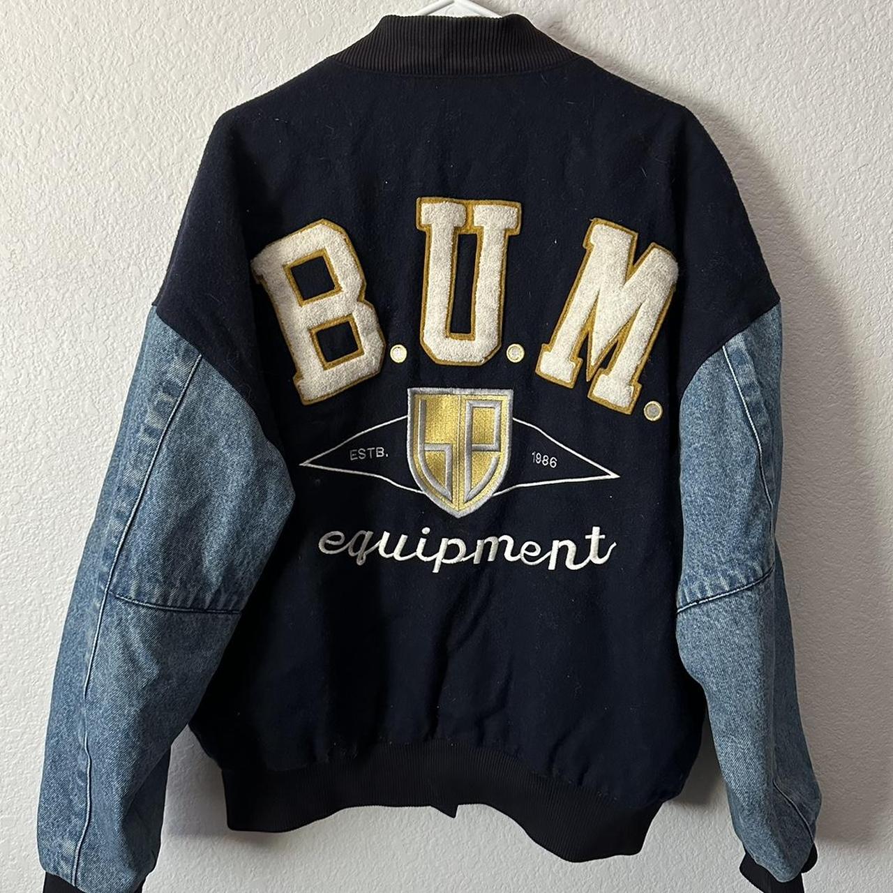 Vintage BUM Equipment Varsity Jacket. Denim and... - Depop