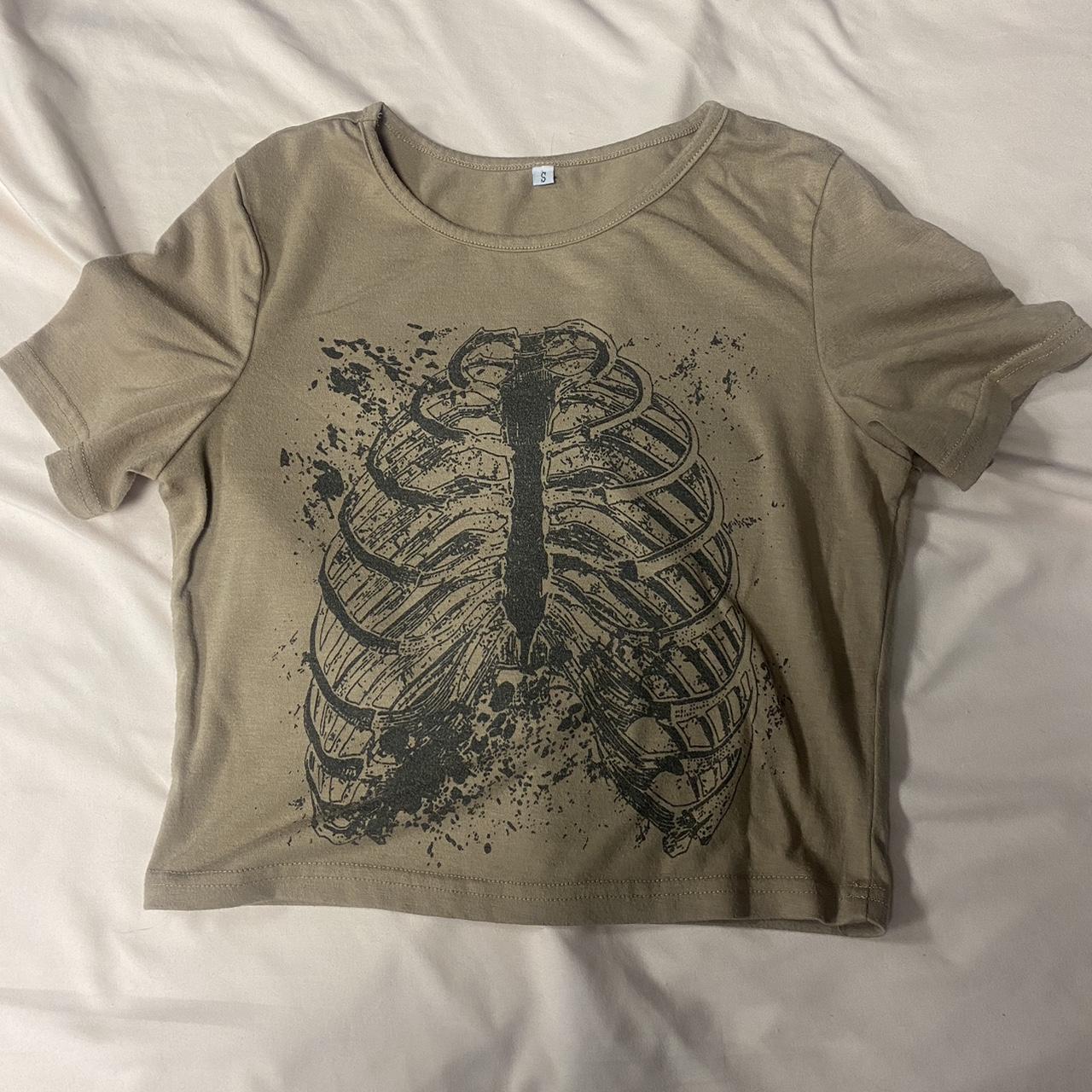 Size Small Rib cage/Bones pattern tan crop top - Depop