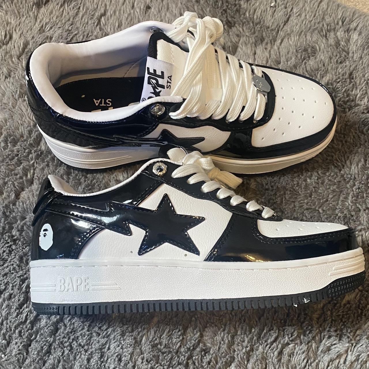 BAPE Men's Black and White Trainers | Depop