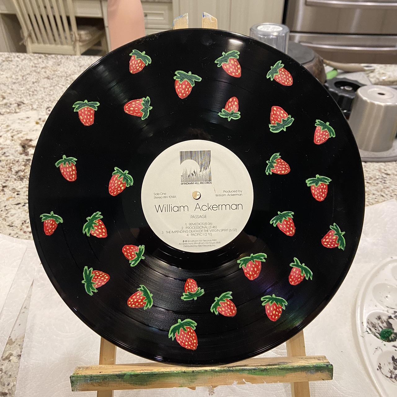 PAINTED STRAWBERRY RECORD 🍓🍓 - hand painted!! -... - Depop
