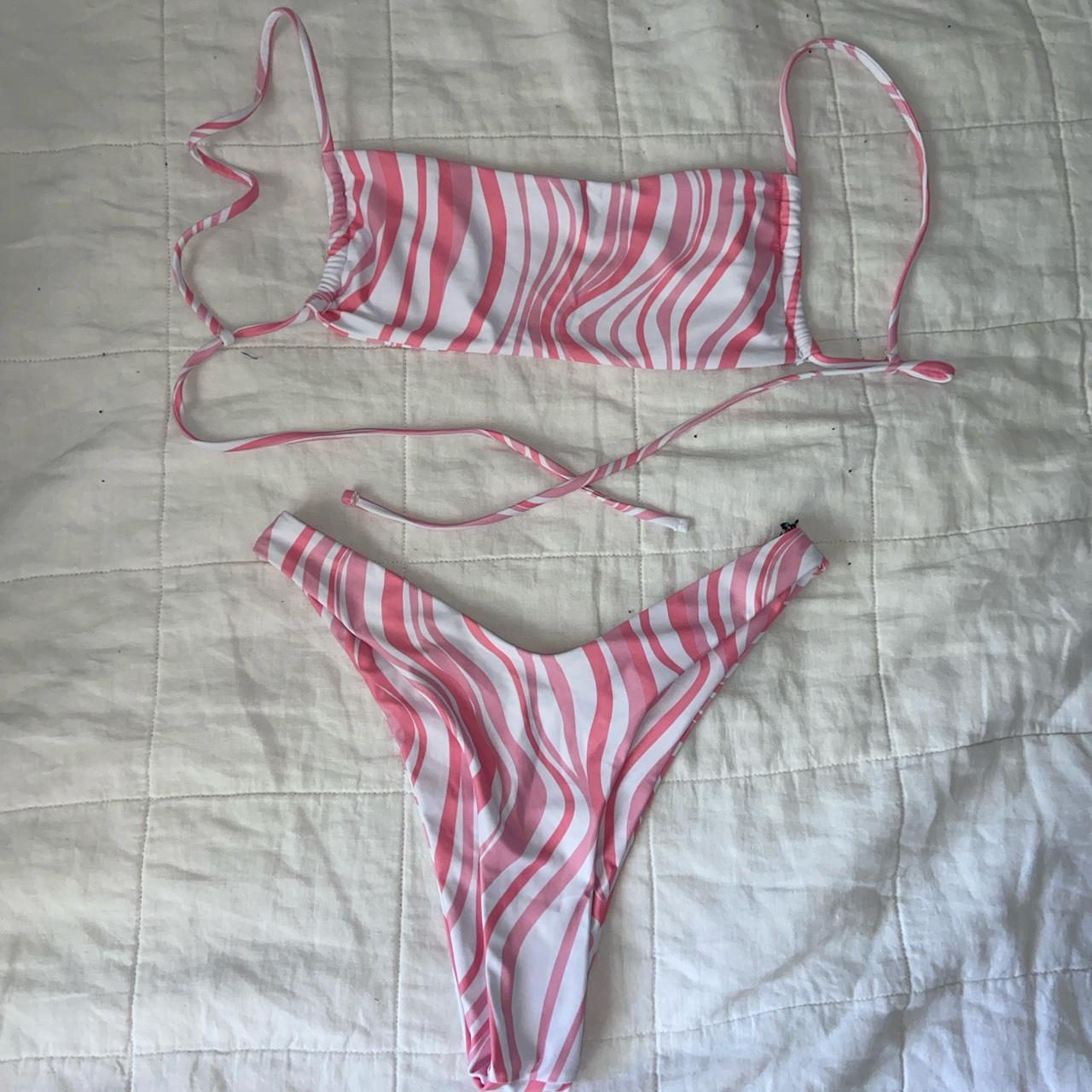 Y2K CANDY STRIPE BIKINI SET - cheeky bottoms - top... - Depop