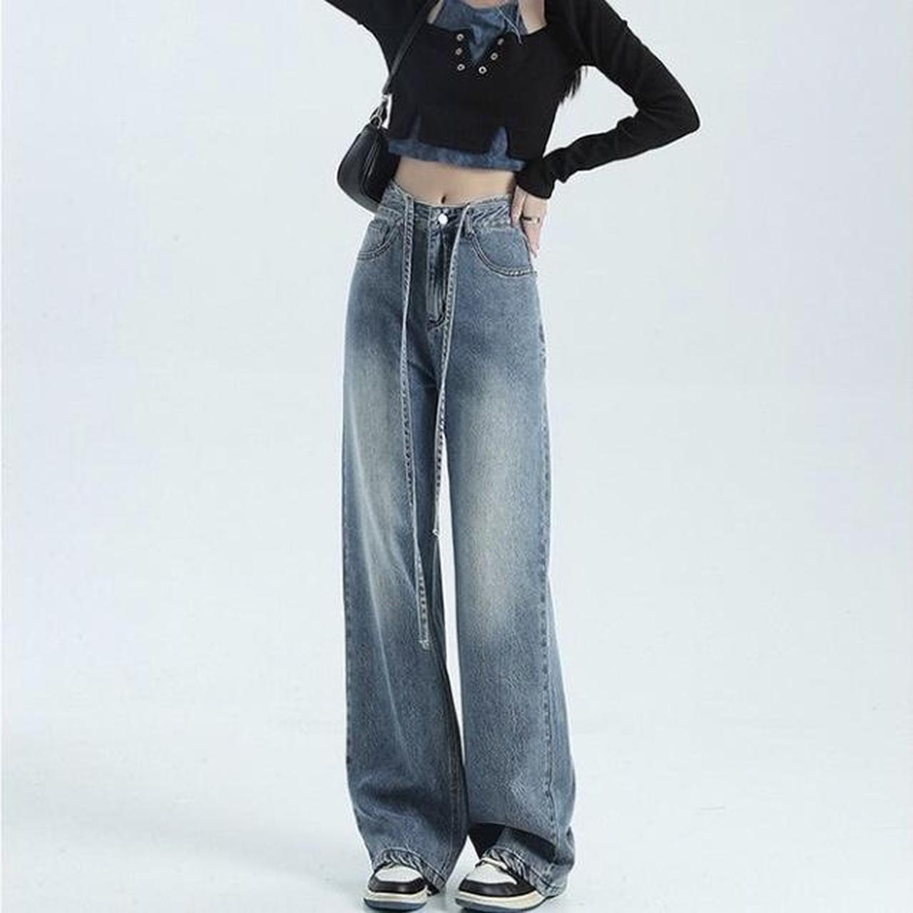 Straight loose women’s jeans with denim string... - Depop