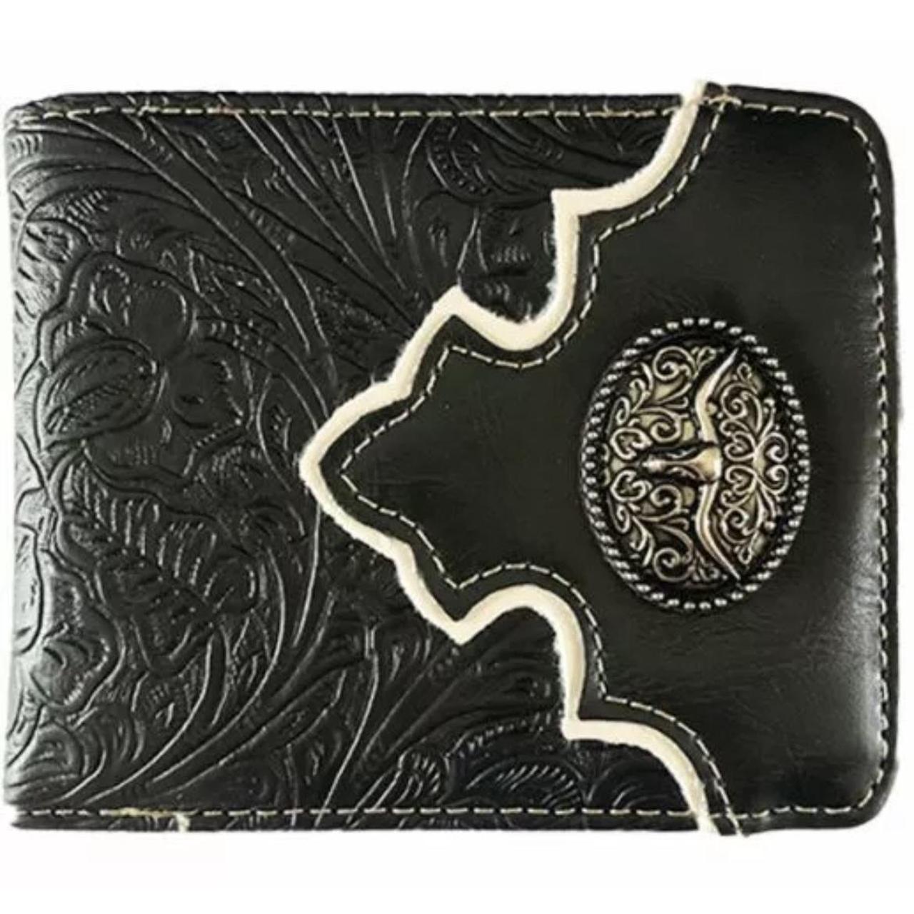 Longhorn Men’s Western Bifold Wallet – Black Leather... - Depop