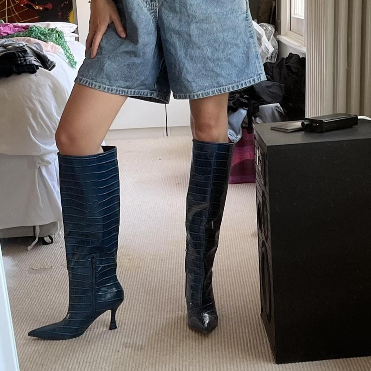 The most insane faux crocodile knee high boots with... - Depop