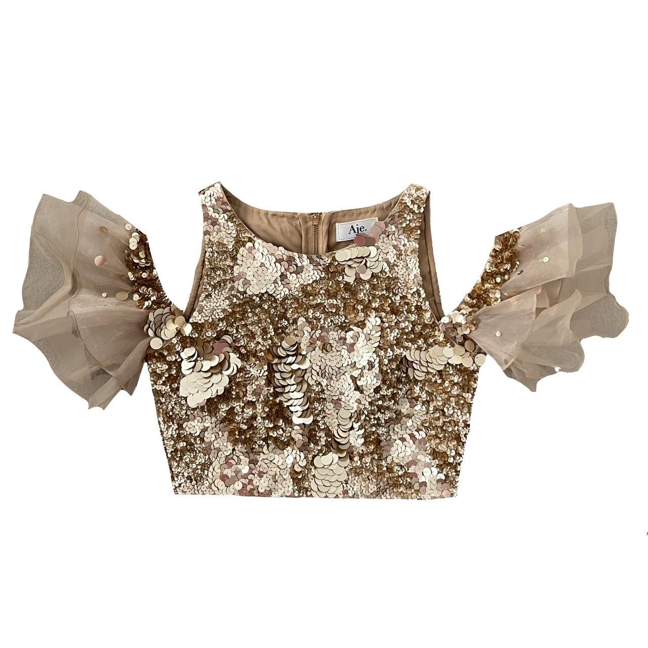 Aje Gold Sequin Top A few sequins missing here and... - Depop