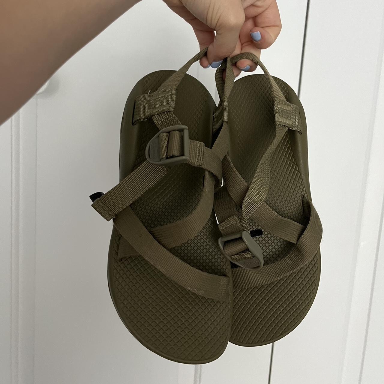 Chaco Women's Green and Khaki Sandals | Depop