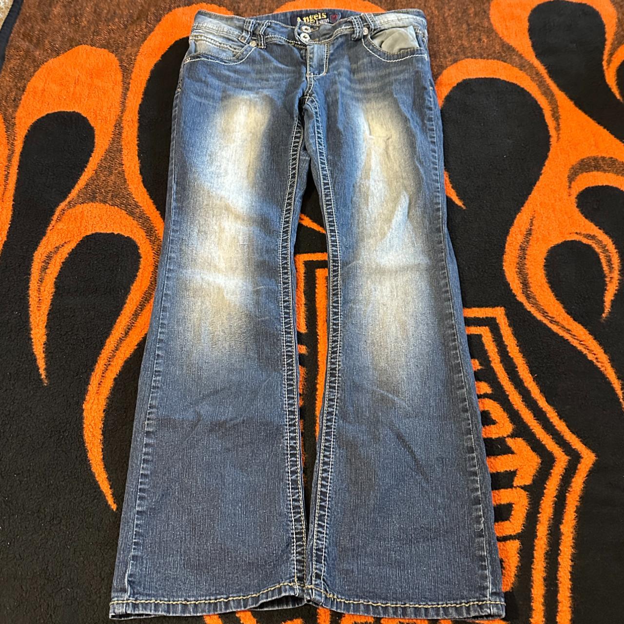 Retro 'Angel Jeans' faded bedazzled pocket jeans -... | Depop